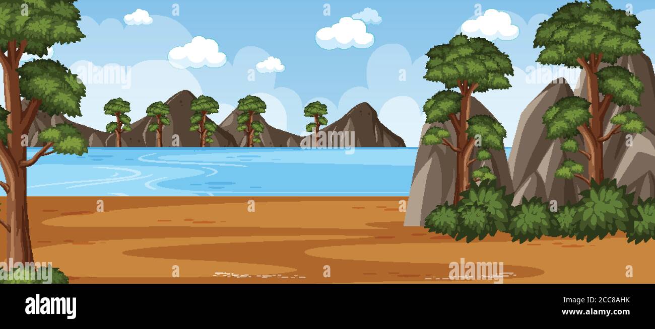 Beach Side View Cartoon