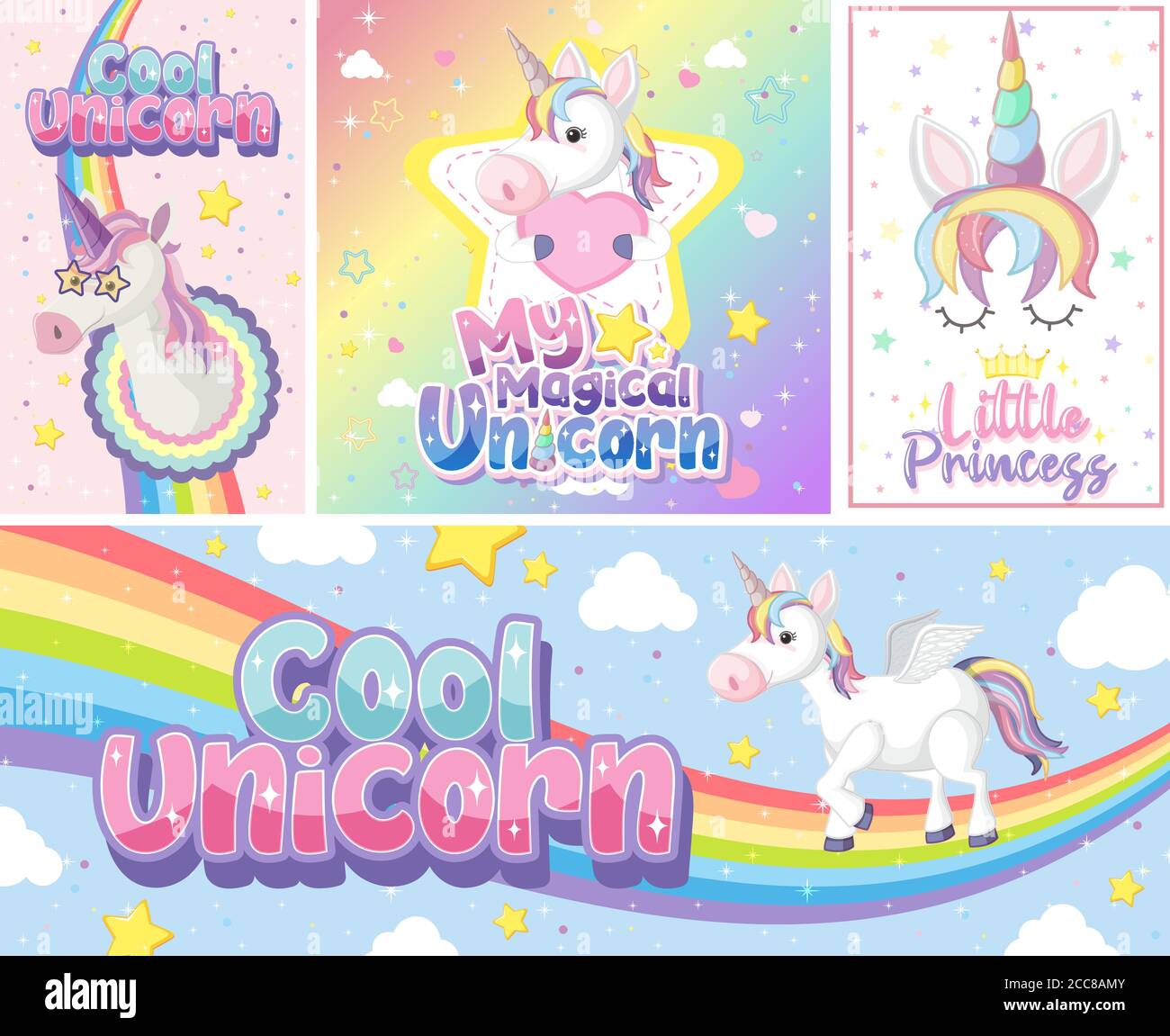 Cute unicorn banner on pastel background color illustration Stock ...