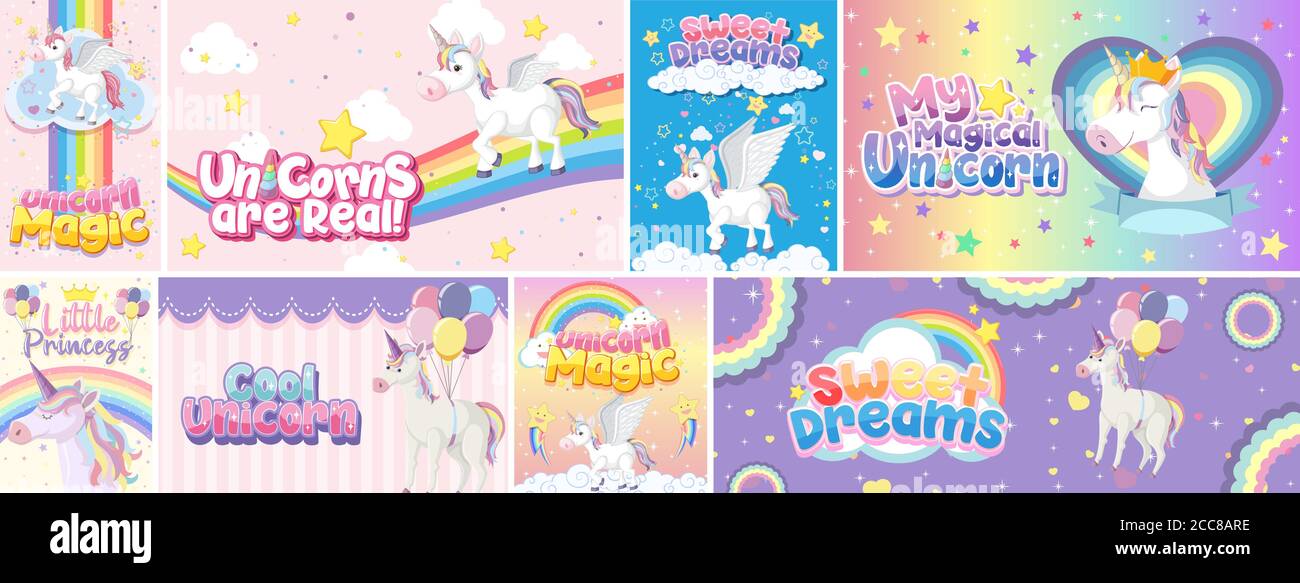 Cute unicorn banner on pastel background color illustration Stock ...