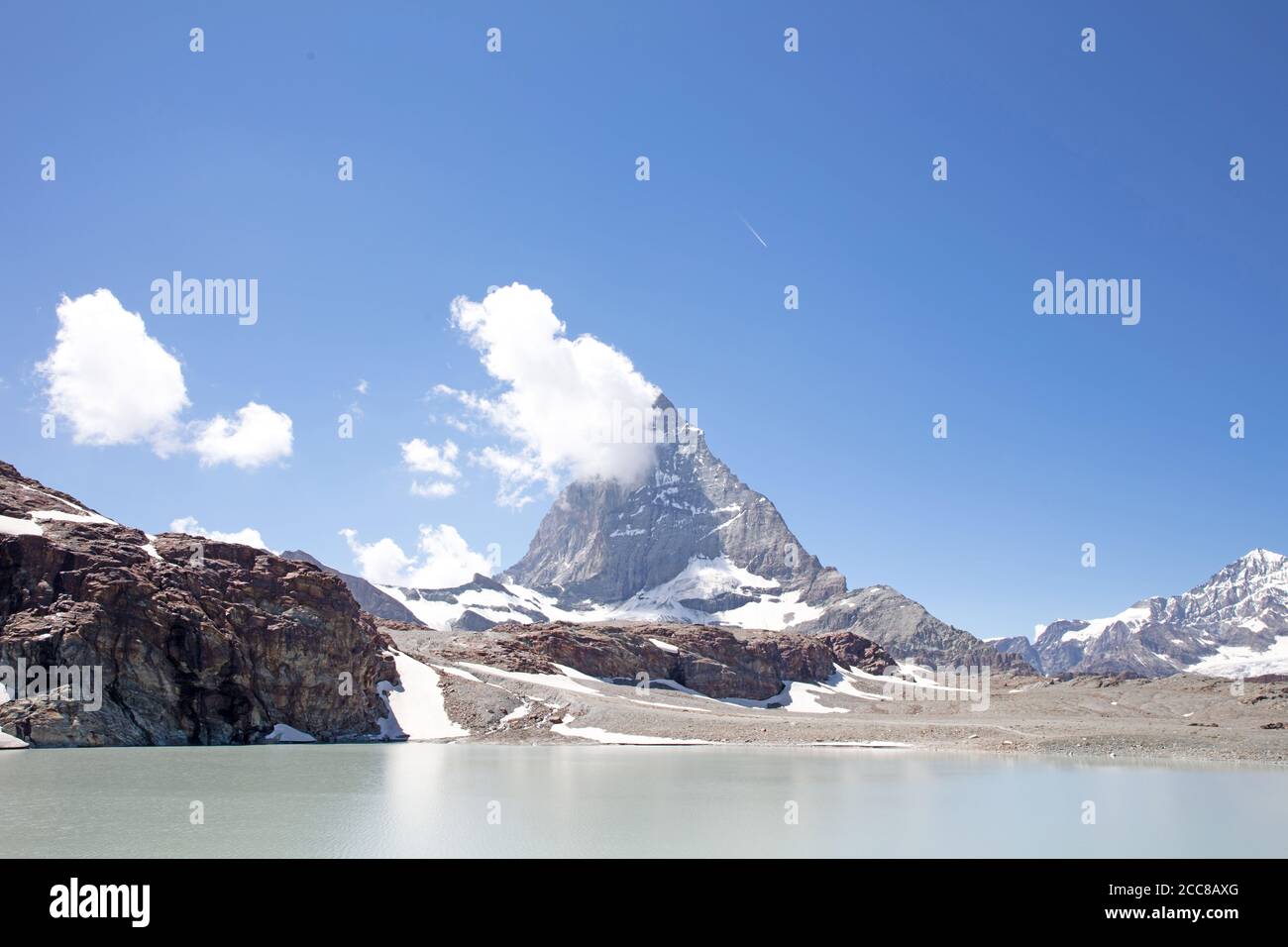 The Matterhorn, the iconic emblem of the Swiss Alps, summertime Stock ...