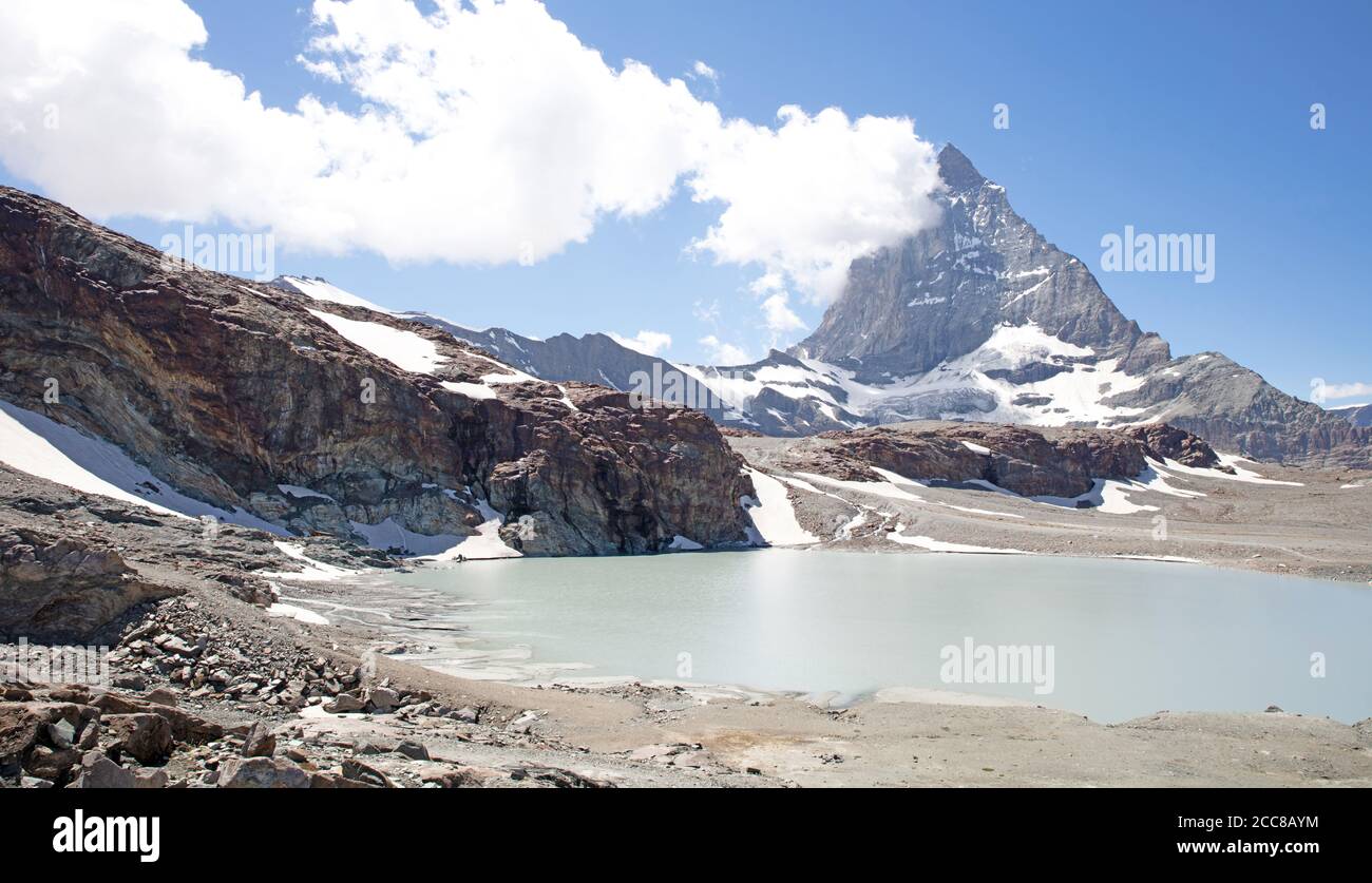 The Matterhorn, the iconic emblem of the Swiss Alps, summertime Stock ...