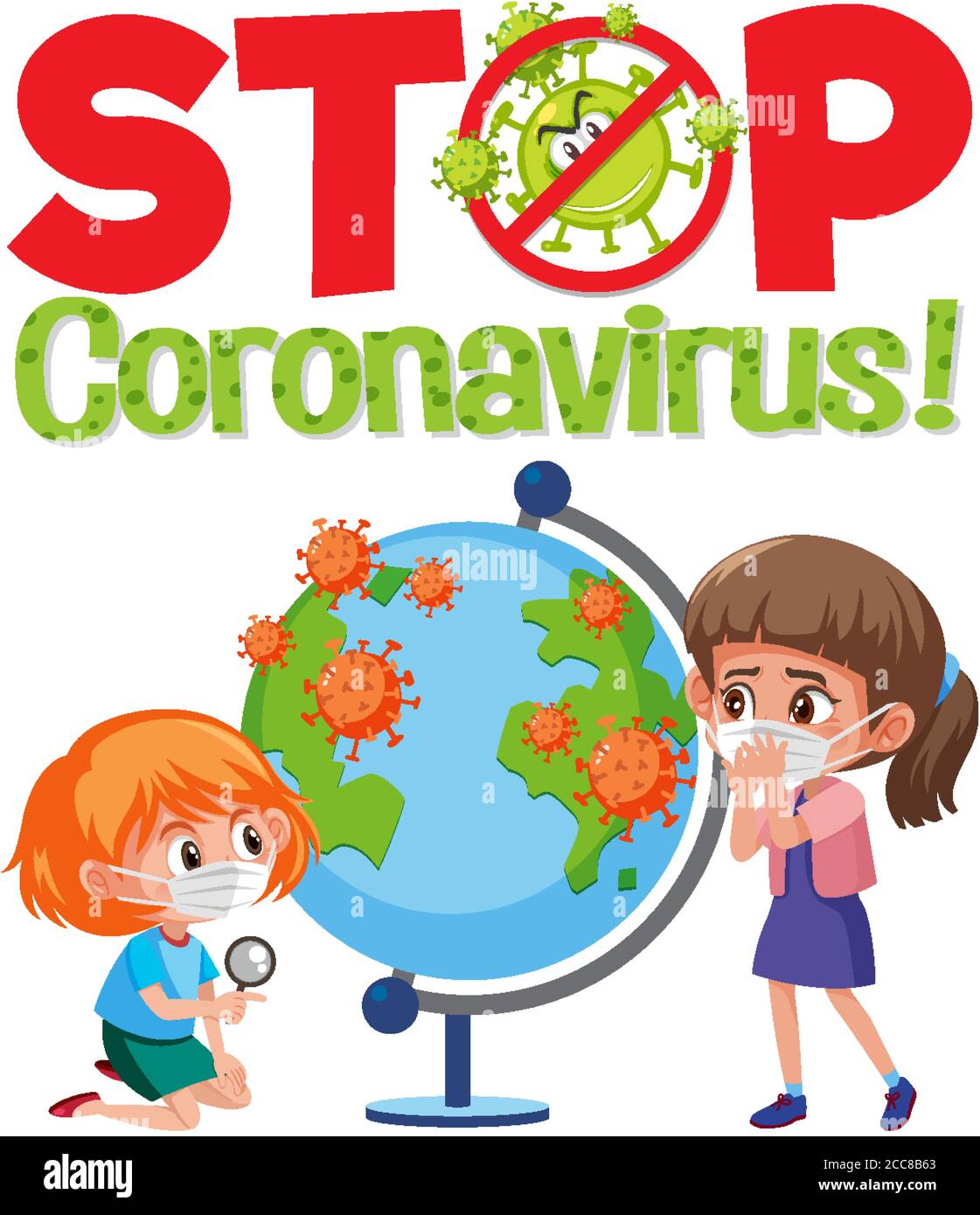 Stop coronavirus logo with children and globe illustration Stock Vector ...
