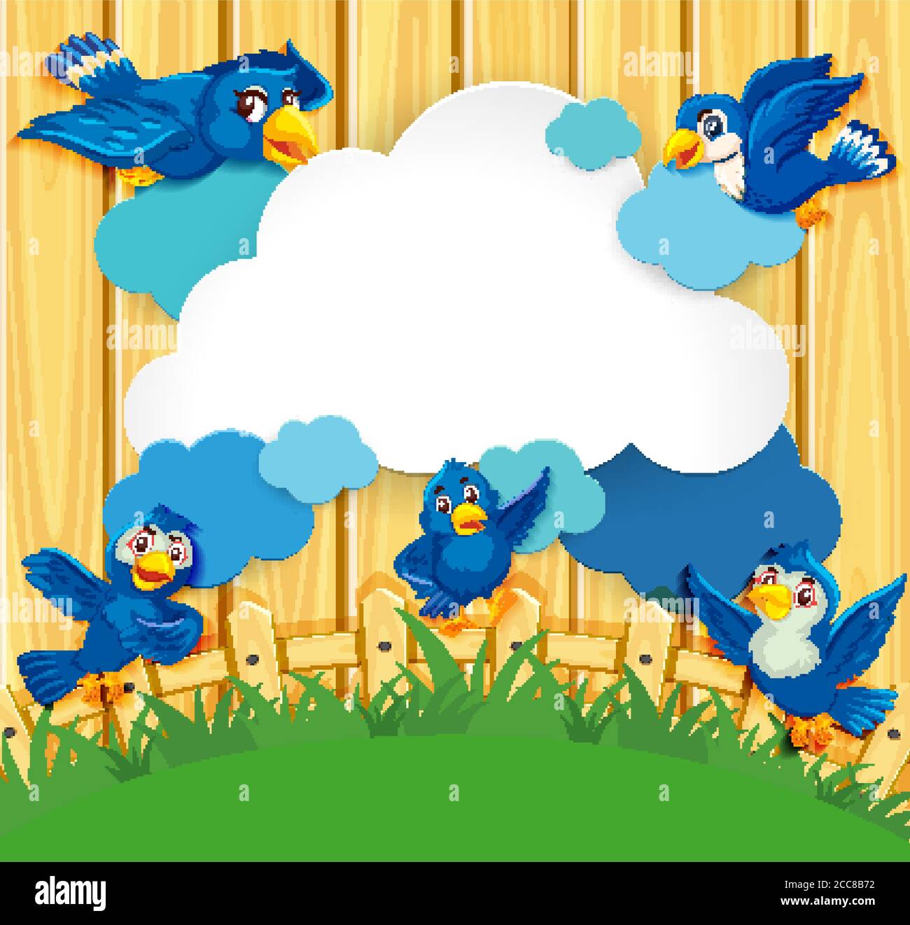 Bird banner template wooden fence background illustration Stock Vector ...