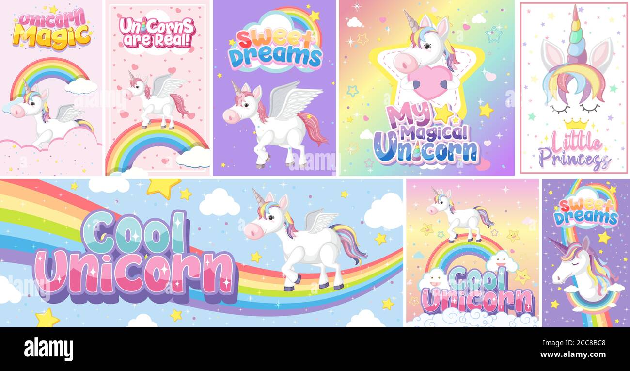 Cute unicorn banner on pastel background color illustration Stock ...