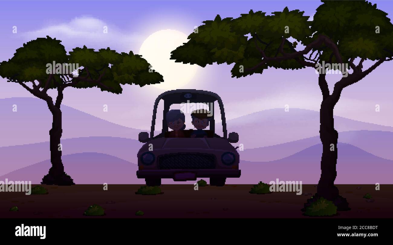 Background scene with dark sky and people driving car illustration ...