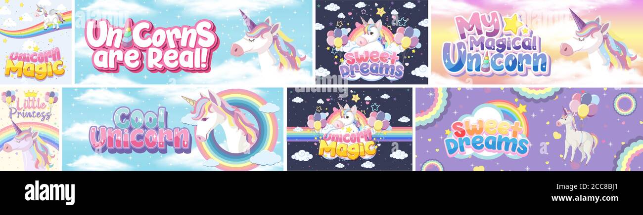 Cute unicorn banner on pastel background color illustration Stock ...