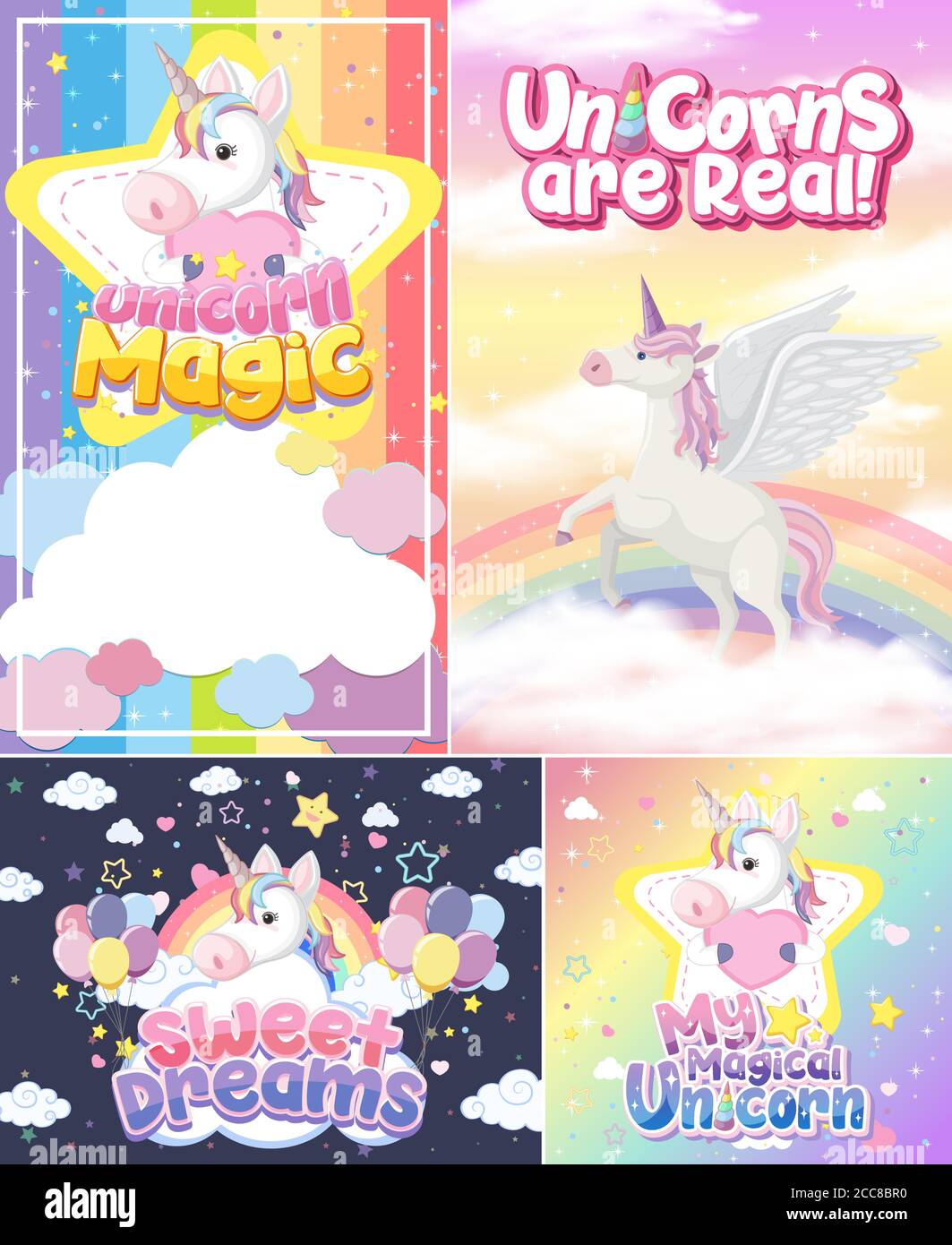 Cute unicorn banner on pastel background color illustration Stock ...