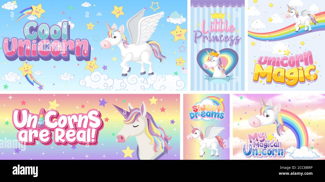 Cute unicorn banner on pastel background color illustration Stock ...
