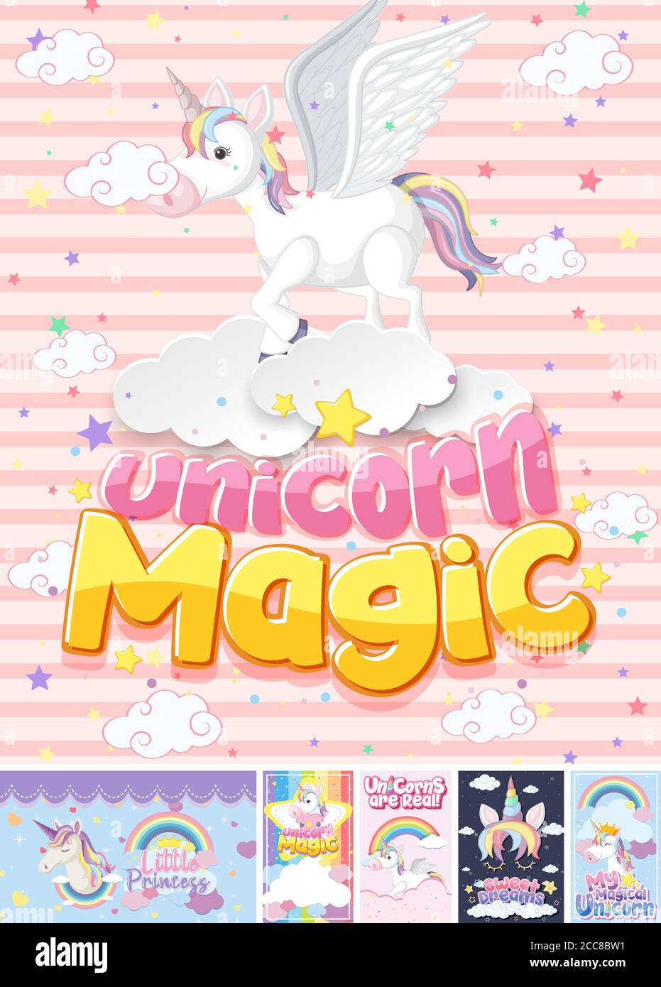 Cute unicorn banner on pastel background color illustration Stock ...