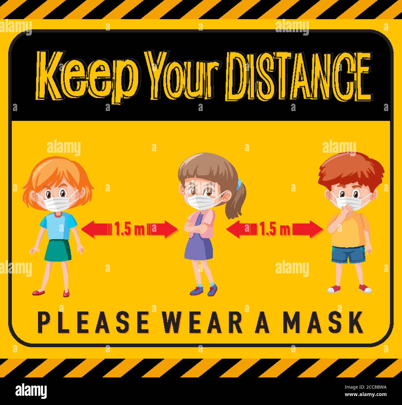 Keep your distance or social distancing sign with children cartoon ...