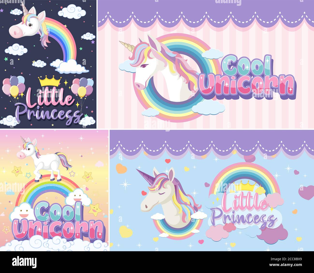 Cute unicorn banner on pastel background color illustration Stock ...