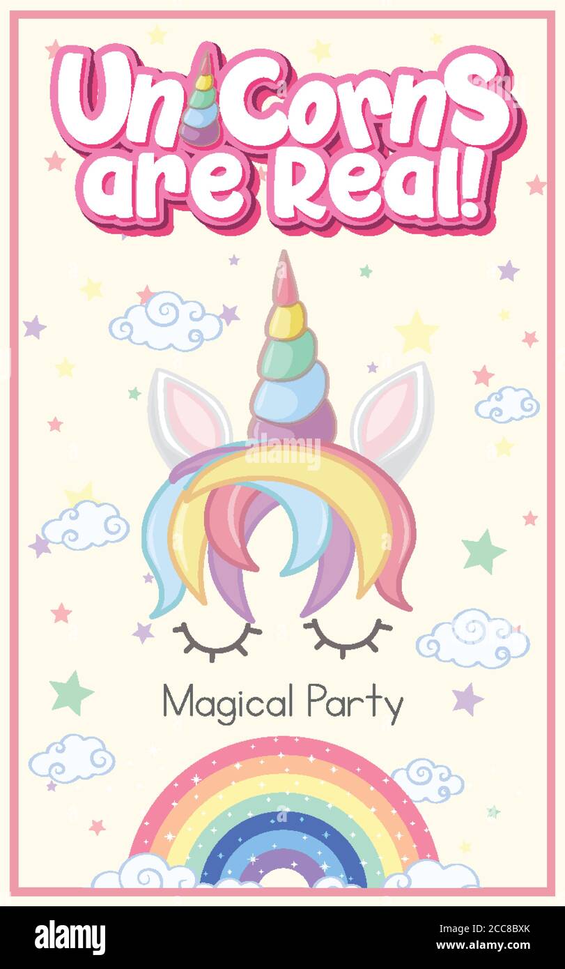 Cute unicorn banner on pastel background color illustration Stock ...