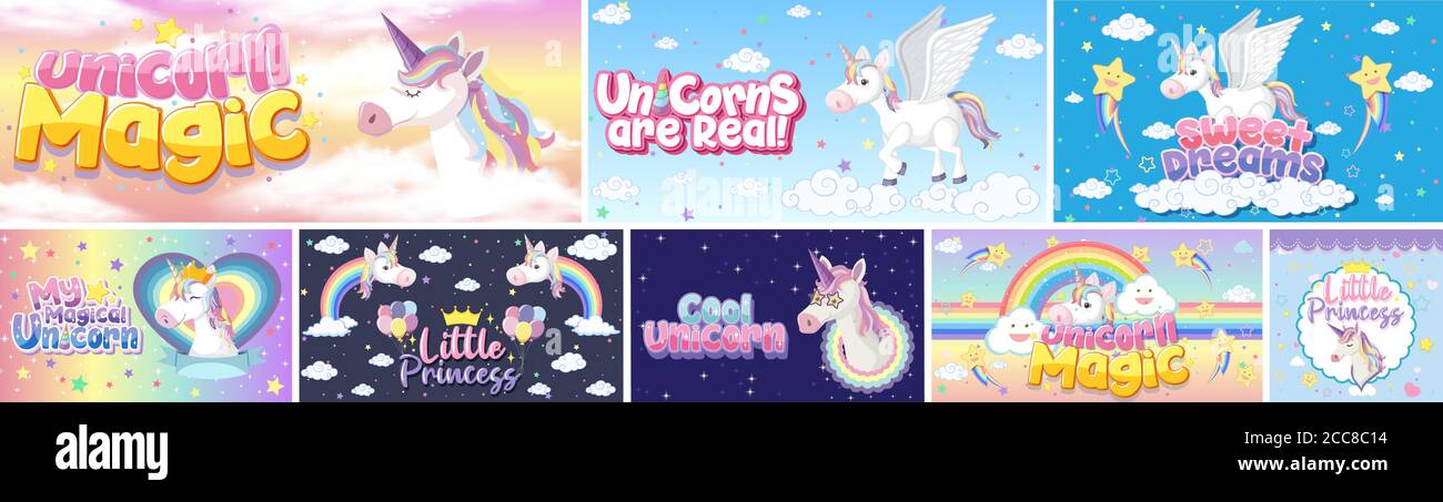 Cute unicorn banner on pastel background color illustration Stock ...