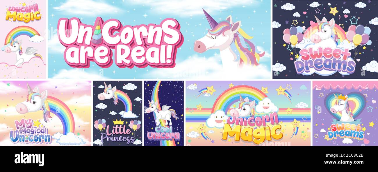 Cute unicorn banner on pastel background color illustration Stock ...