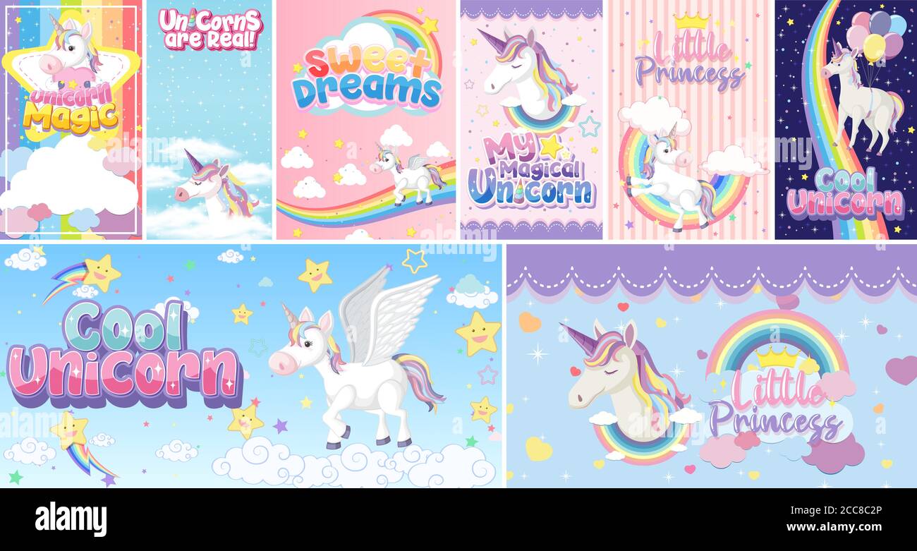 Cute unicorn banner on pastel background color illustration Stock ...