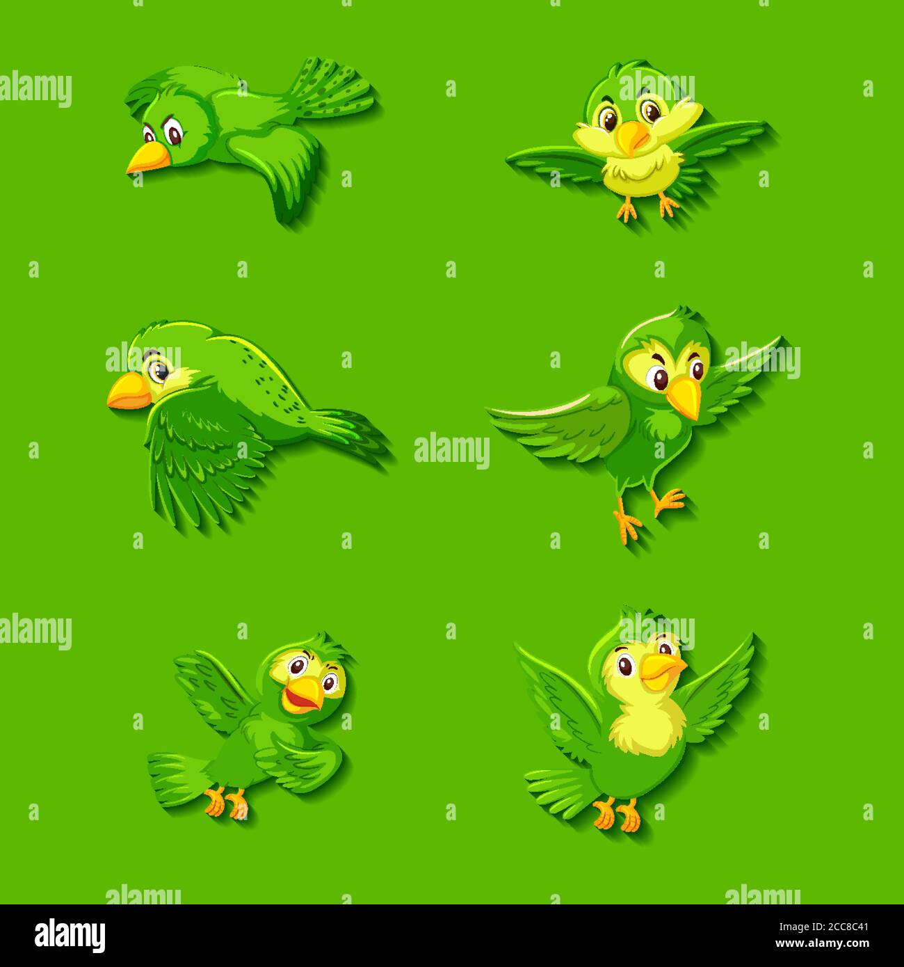 Cute green bird cartoon character illustration Stock Vector Image & Art ...