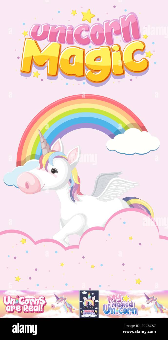 Cute unicorn banner on pastel background color illustration Stock ...