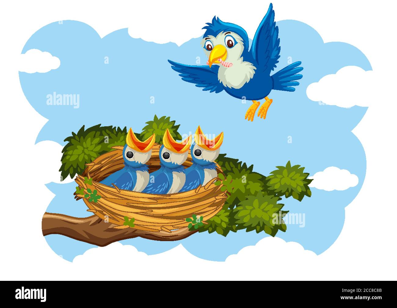 Chicks and its mother bird in nature illustration Stock Vector Image ...