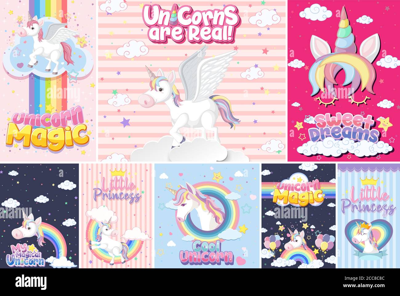 Cute unicorn banner on pastel background color illustration Stock ...