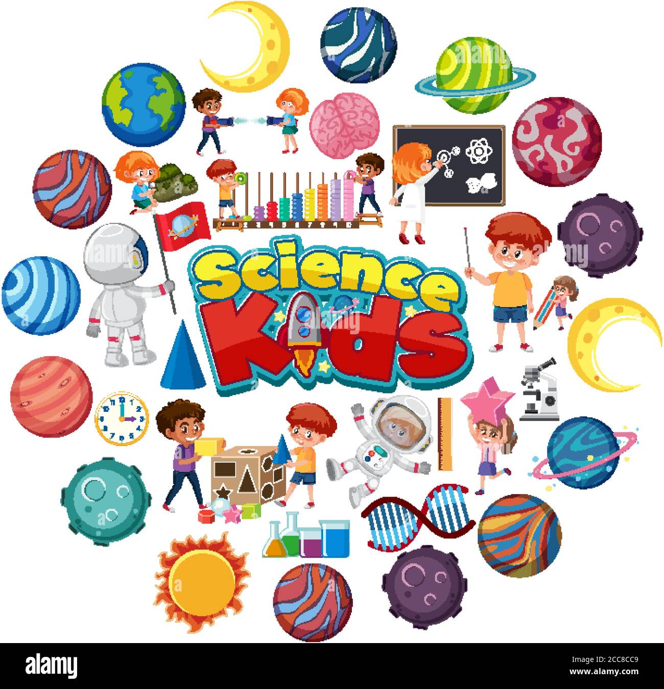 Science kids logo with many planets in circle shape illustration Stock ...