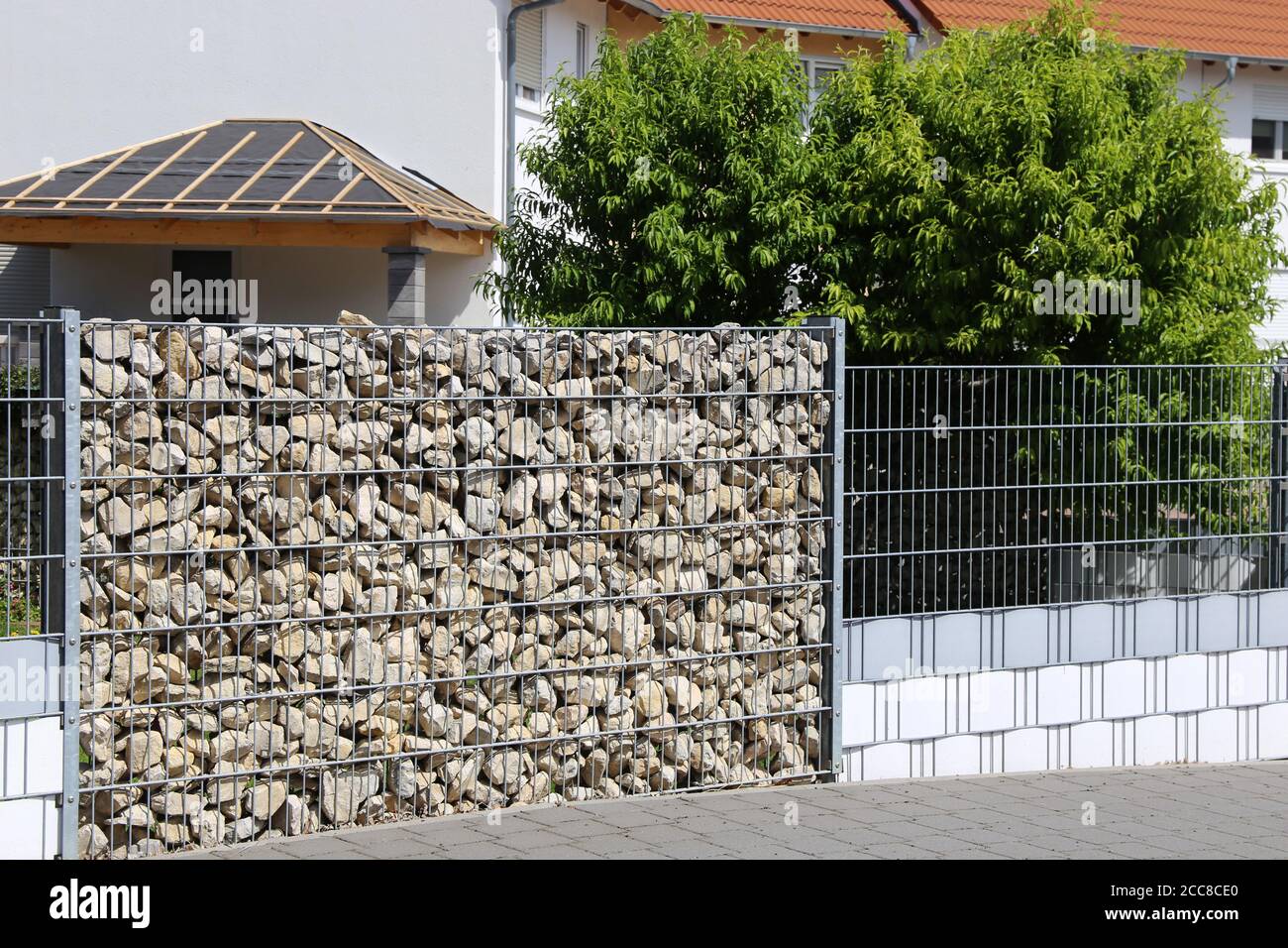 Close up of a gabion as a modern and high-quality visual protection ...