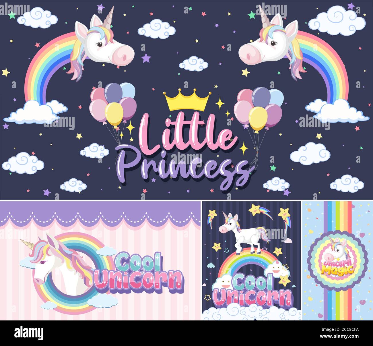 Cute unicorn banner on pastel background color illustration Stock ...
