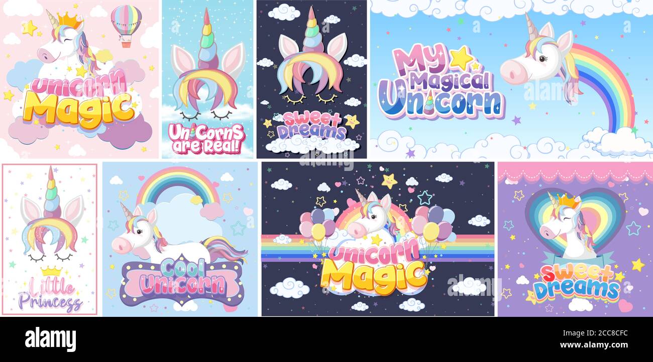 Cute unicorn banner on pastel background color illustration Stock ...