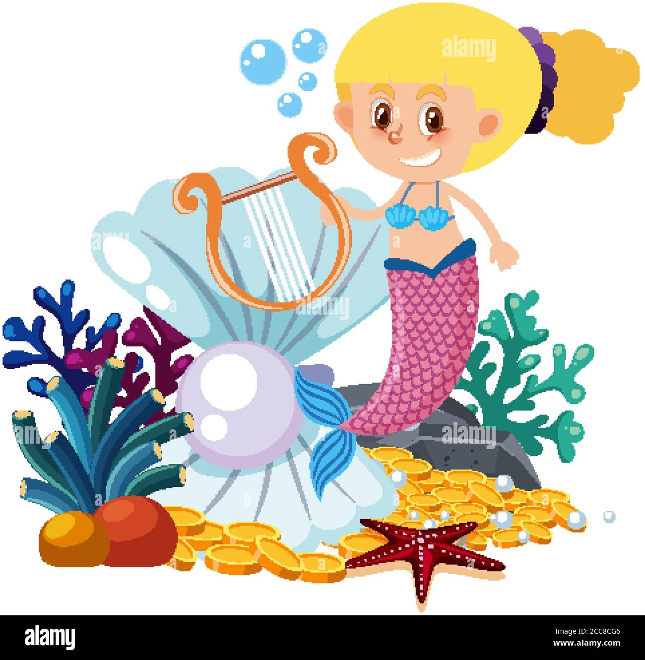 Mermaid cartoon on white background illustration Stock Vector Image ...