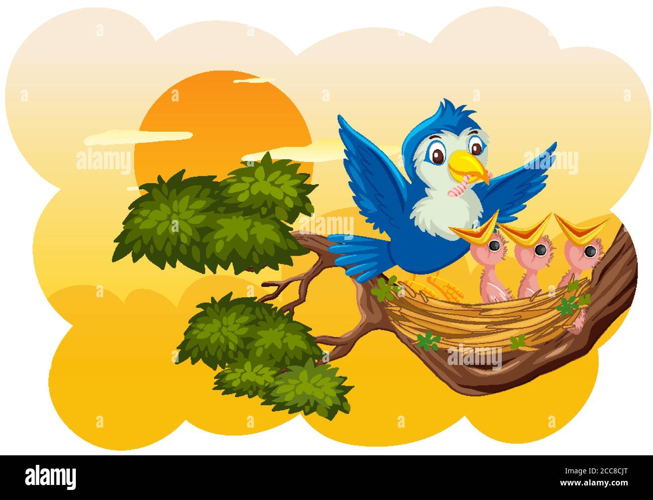 Chicks and its mother bird in nature illustration Stock Vector Image ...