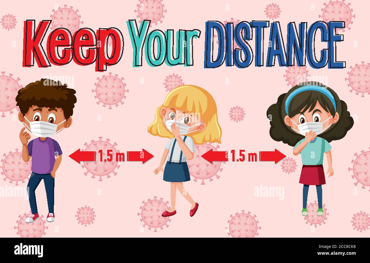 Keep your distance or social distancing sign with children cartoon ...