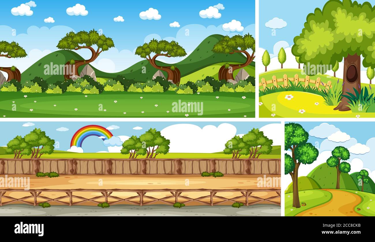 Set of different nature place scene in vertical and horizon scenes at ...