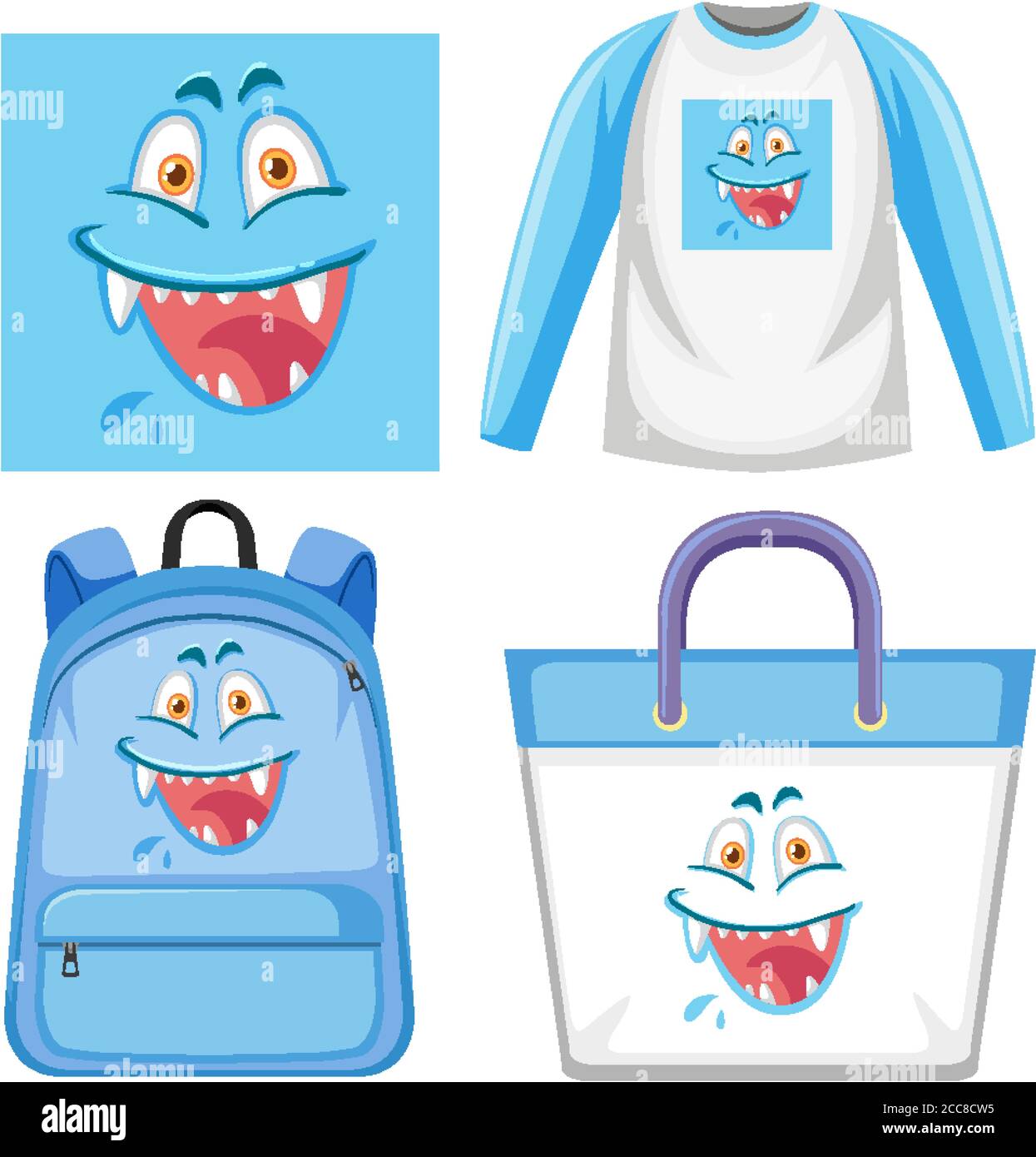 Set of monster facial expression clothes mock up illustration Stock ...