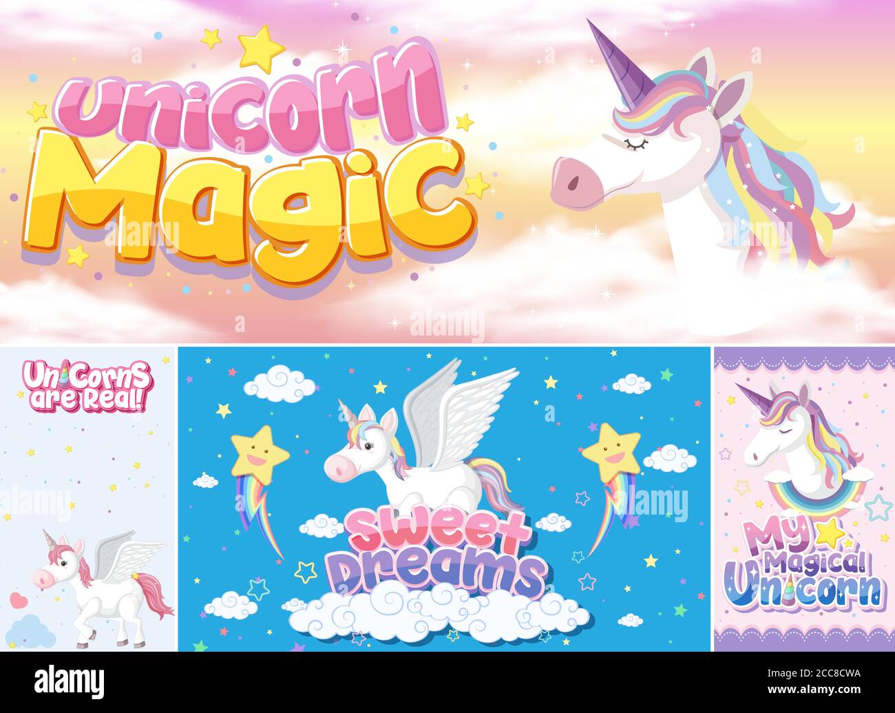 Cute unicorn banner on pastel background color illustration Stock ...