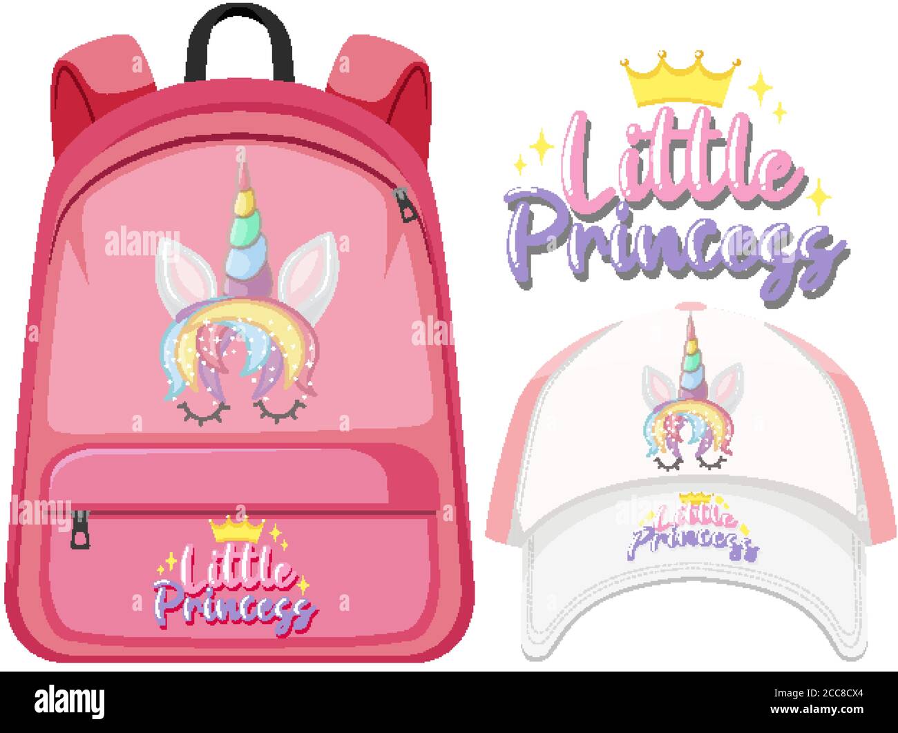 Unicorn backpack and cap illustration Stock Vector Image & Art - Alamy