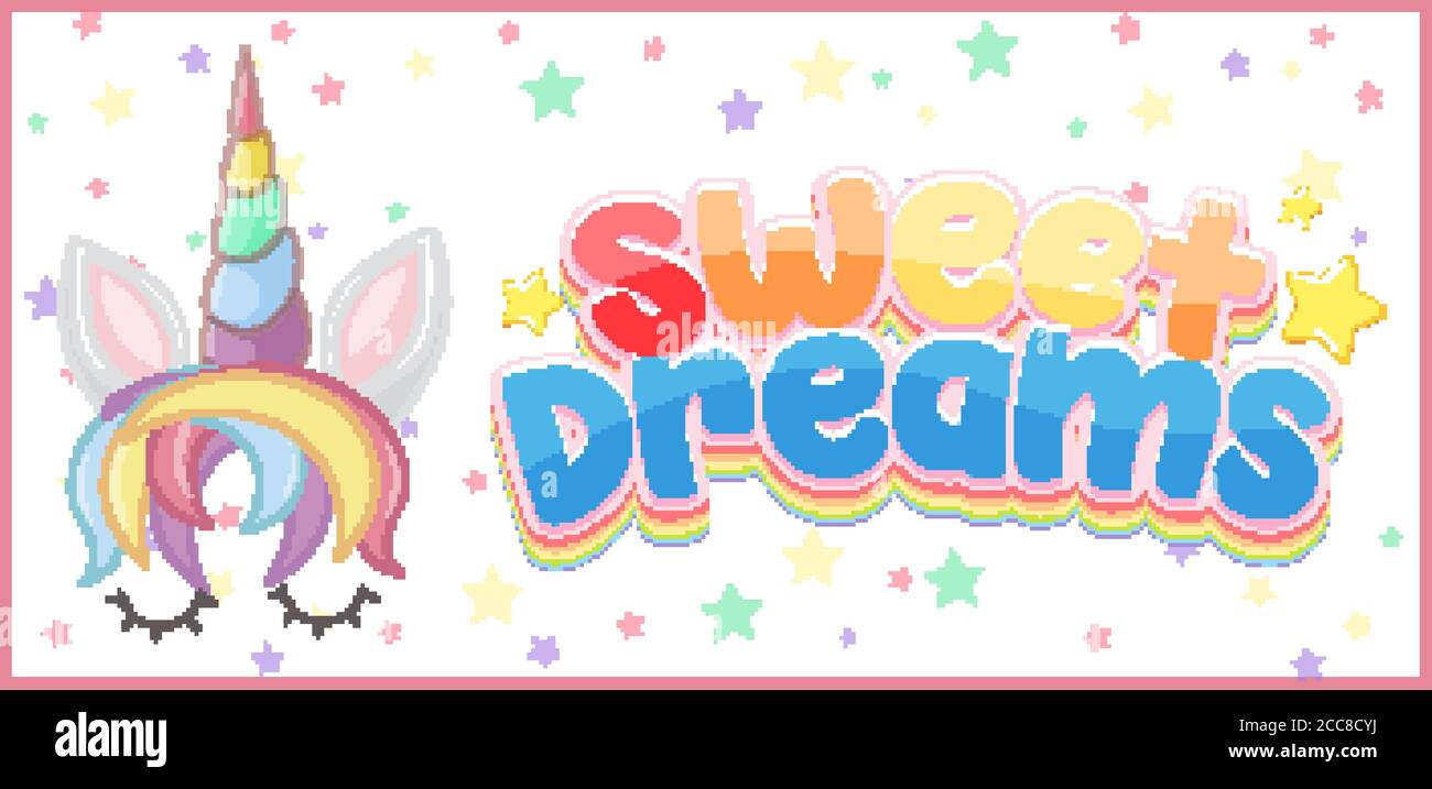 Sweet dreams logo in pastel color with cute unicorn and little star ...