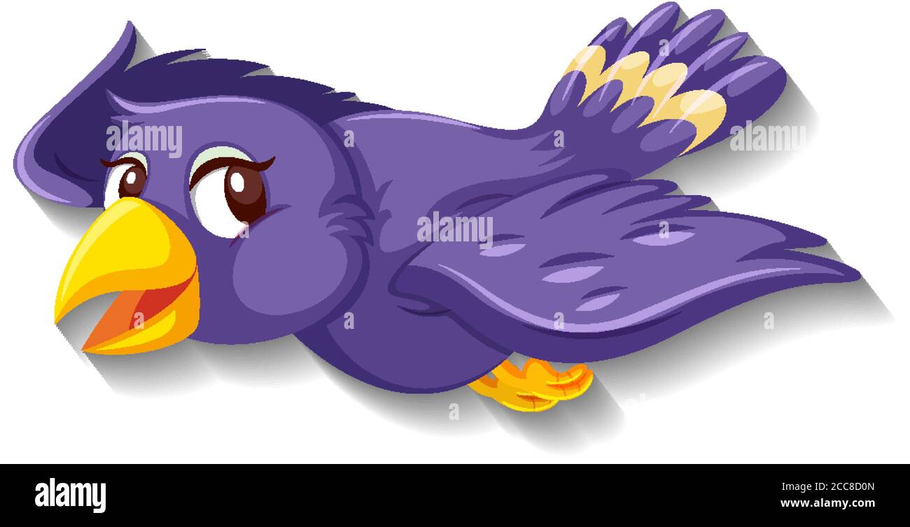 Cute purple bird cartoon character illustration Stock Vector Image ...