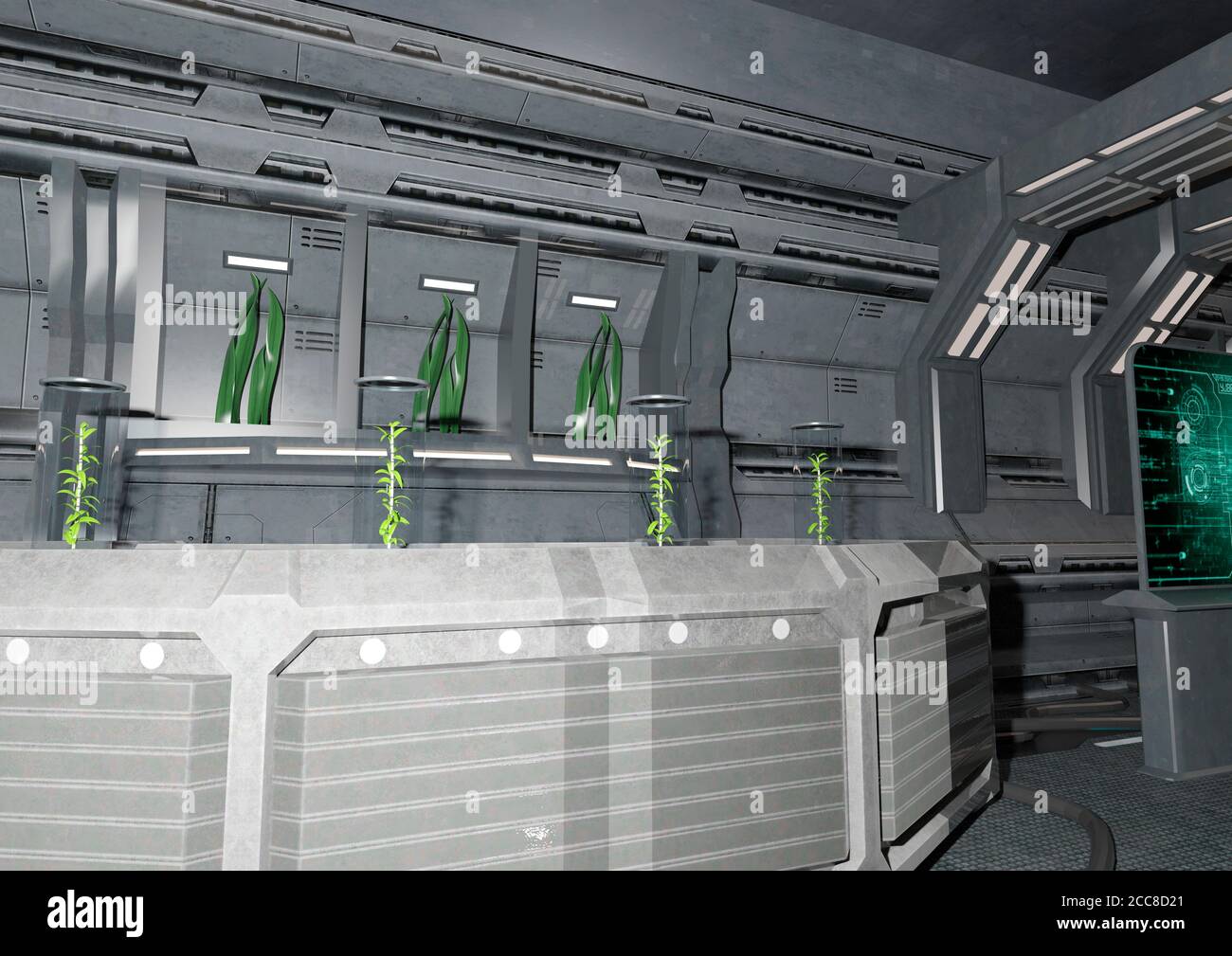 3D rendering of a science fiction botanical space laboratory Stock Photo - Alamy