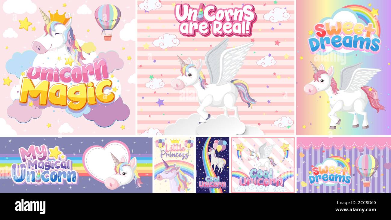 Cute unicorn banner on pastel background color illustration Stock ...