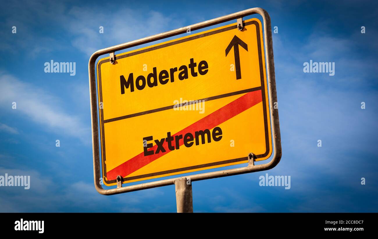 Street Sign the Direction Way to Moderate versus Extreme Stock Photo ...