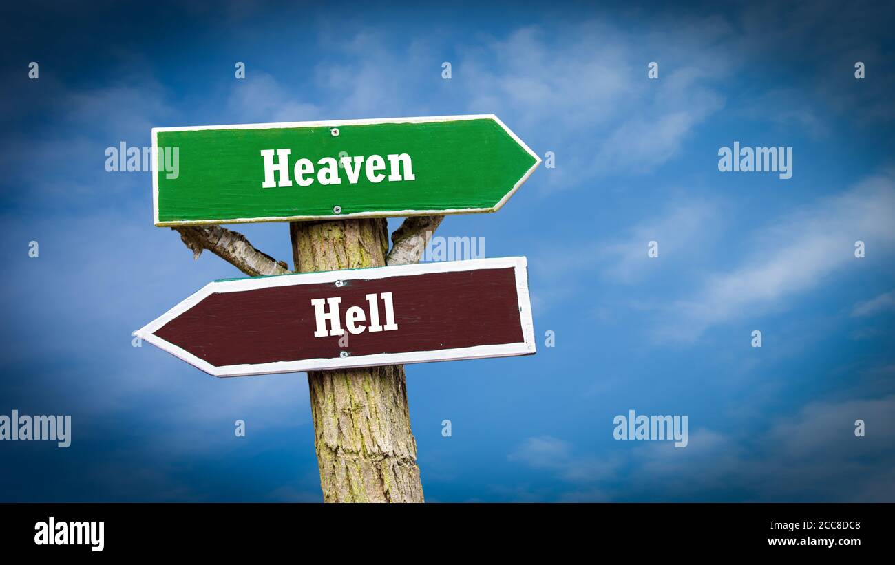 Street Sign the Direction Way to Heaven versus Hell Stock Photo - Alamy