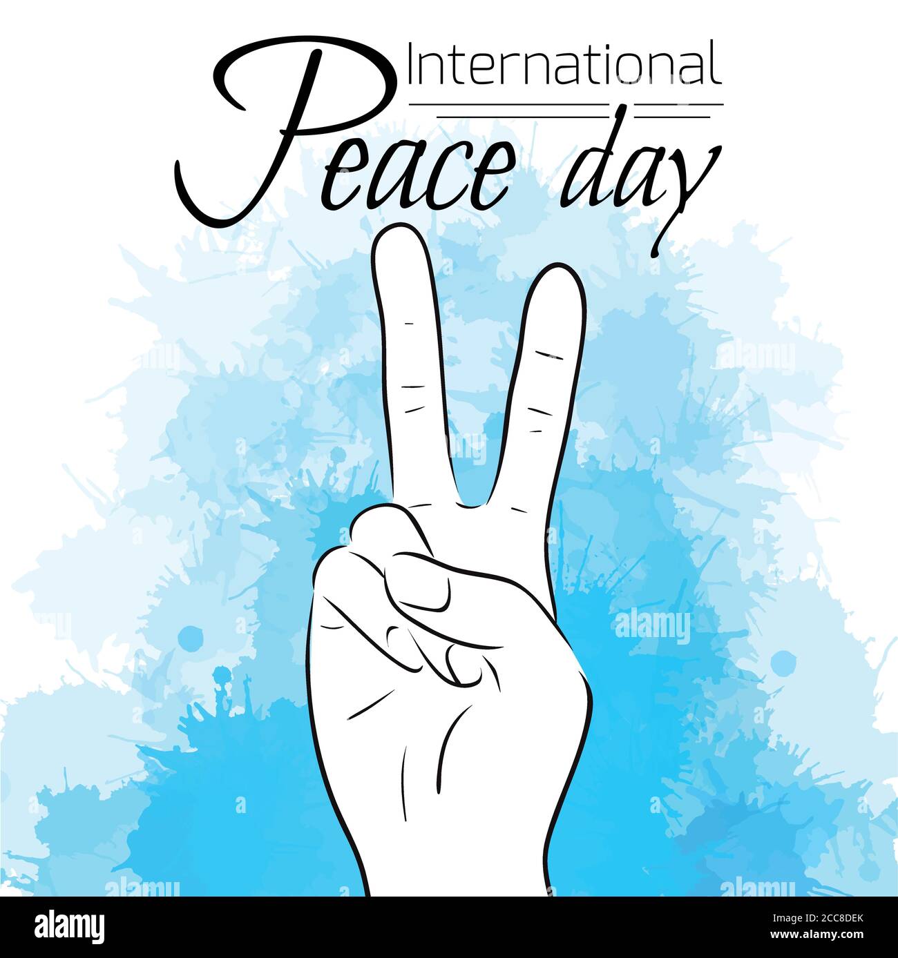 National Day of Peace. Peace gesture with watercolor stains. Vector ...