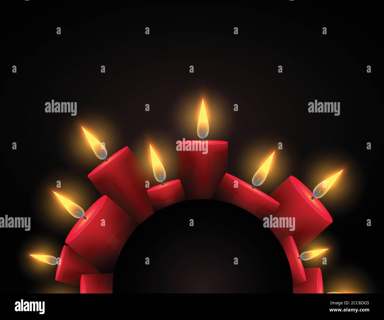 Semicircle frame with red luminous candles and place under the text ...