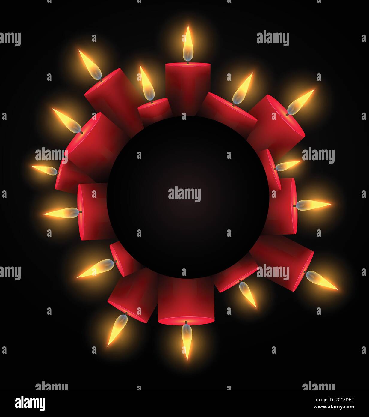 Round frame with red luminous candles and place under the text. Element ...