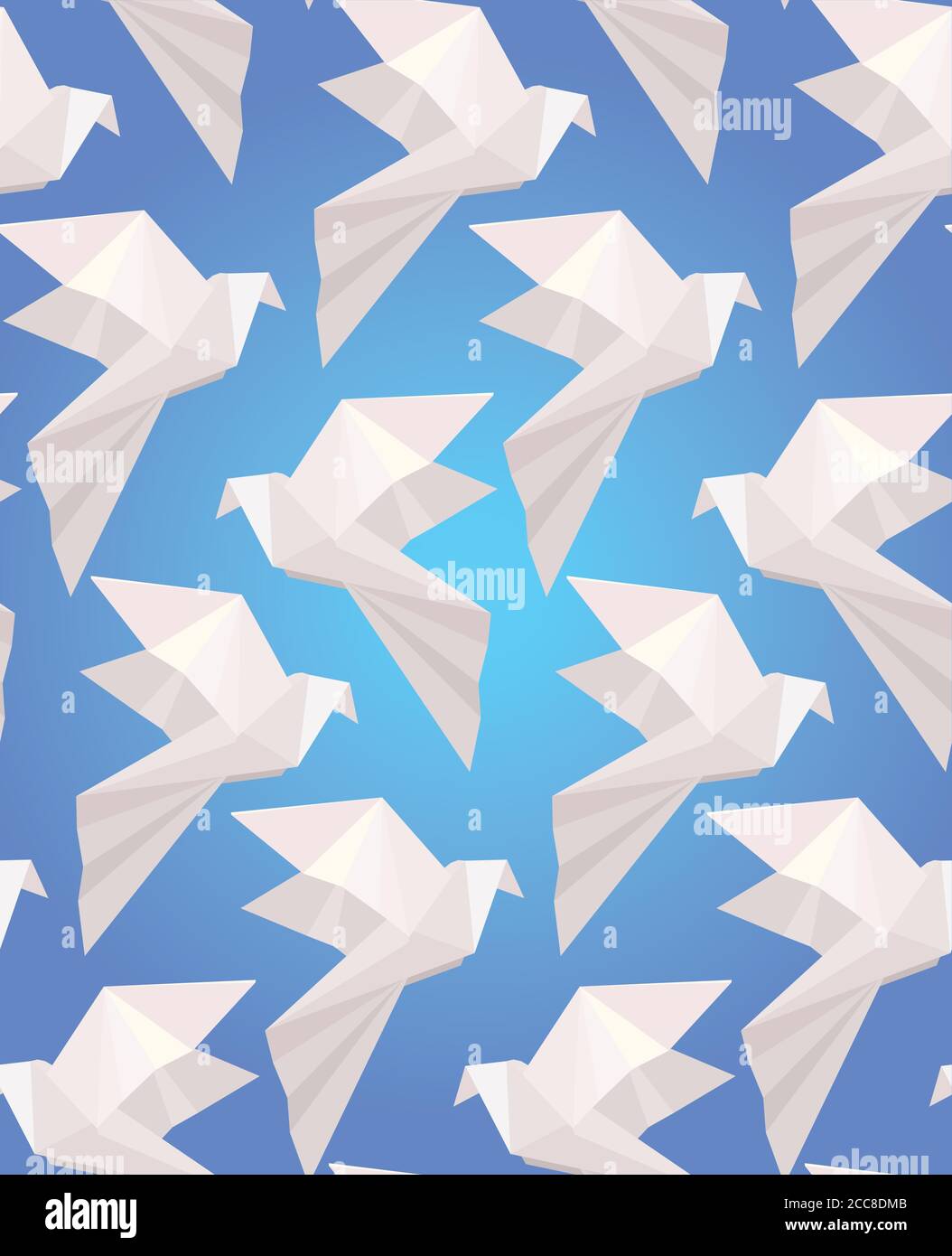 Seamless texture with white origami doves on a blue background. Vector ...