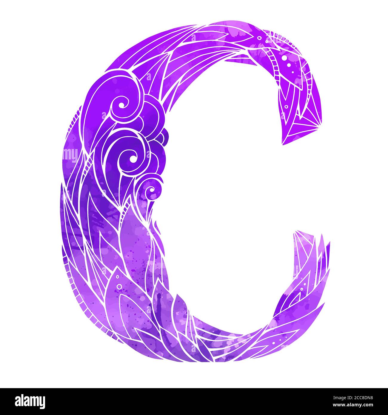 Coloring freehand drawing capital letter C with floral doodle pattern ...
