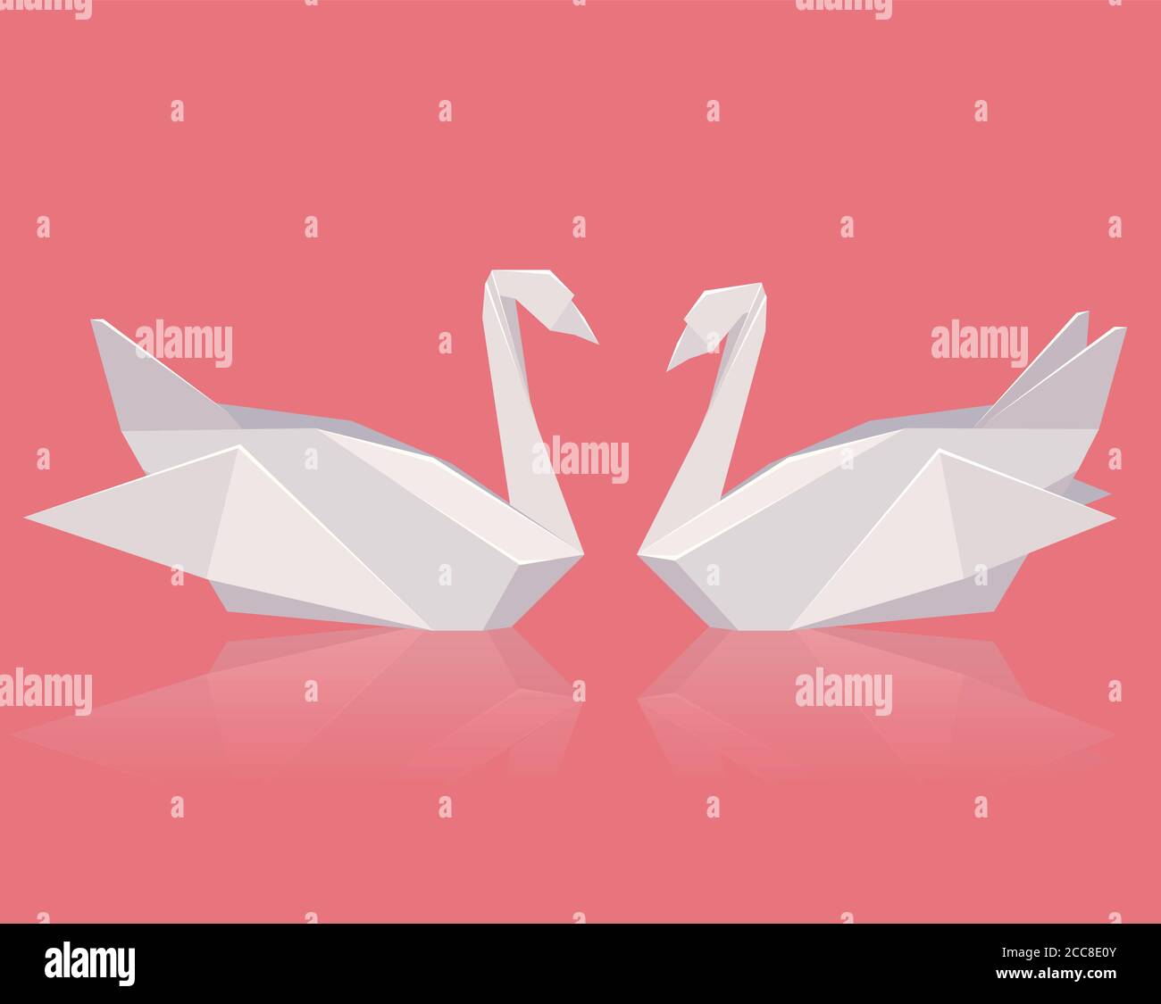 Vector illustration of a pair of paper origami swans. Love. Vector ...