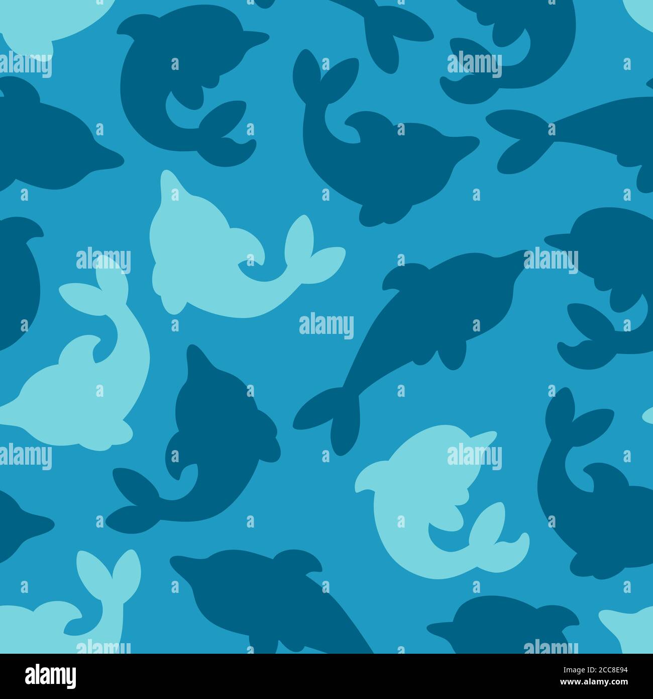 Seamless pattern with silhouettes of dolphins in blue background ...