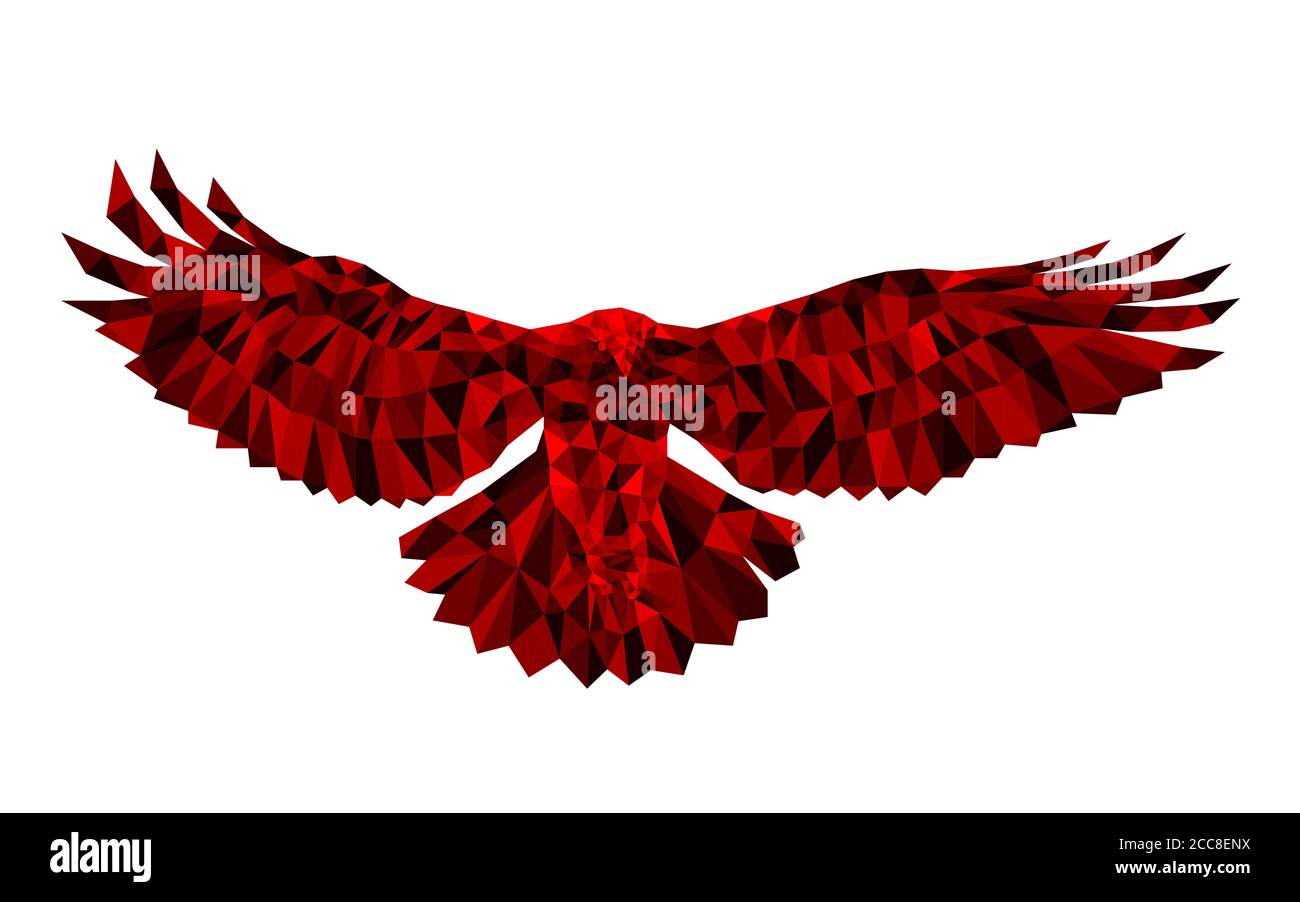 Low poly vector eagle in red halftone color effect isolated on white ...