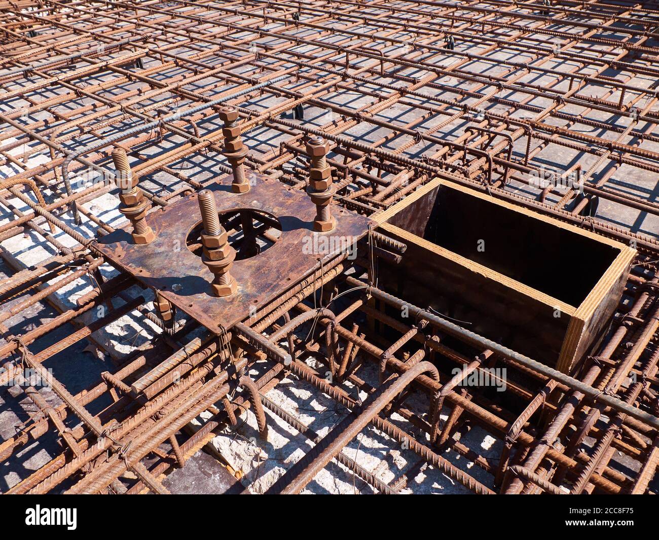 reinforcement of concrete reinforced foundation with metal anchor bolts ...