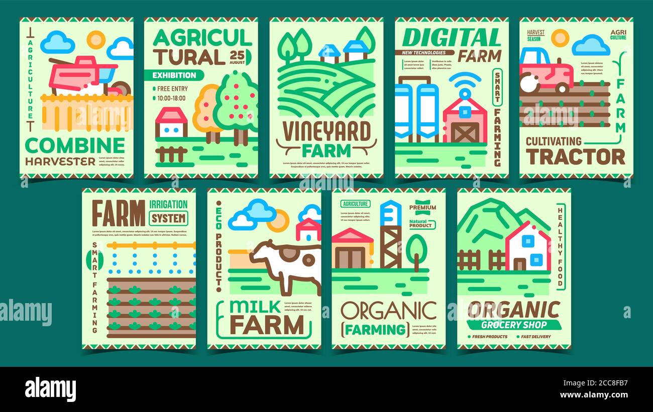 Farming Landscape Advertising Posters Set Vector Stock Vector Image ...